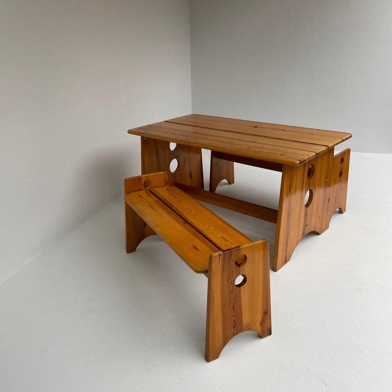 Mid-Century Swedish Pine Wood Benches and Dining Set from Gilbert ...