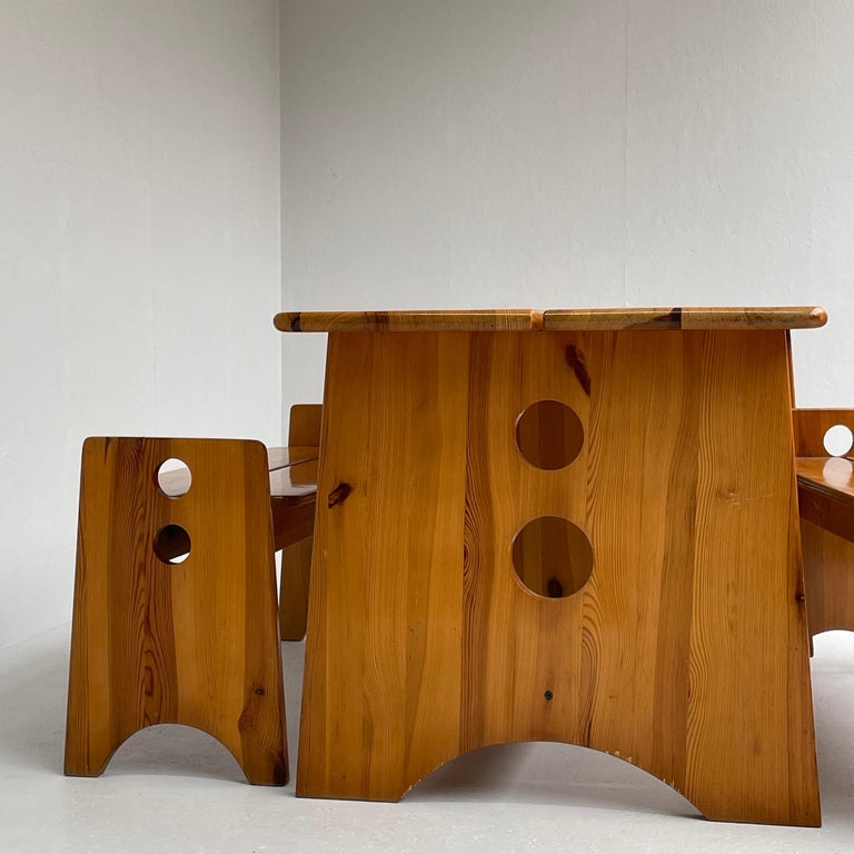 Mid-Century Swedish Pine Wood Benches and Dining Set from Gilbert ...