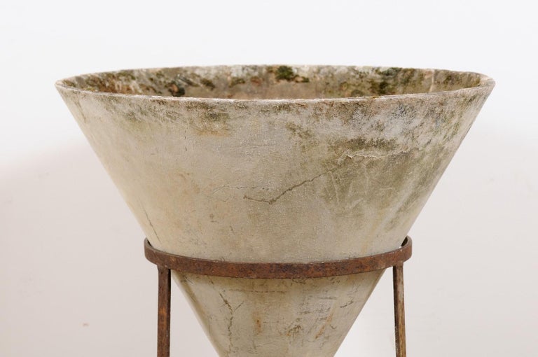 Midcentury Swiss Willy Guhl Cone Concrete Planter with Iron Stand at ...