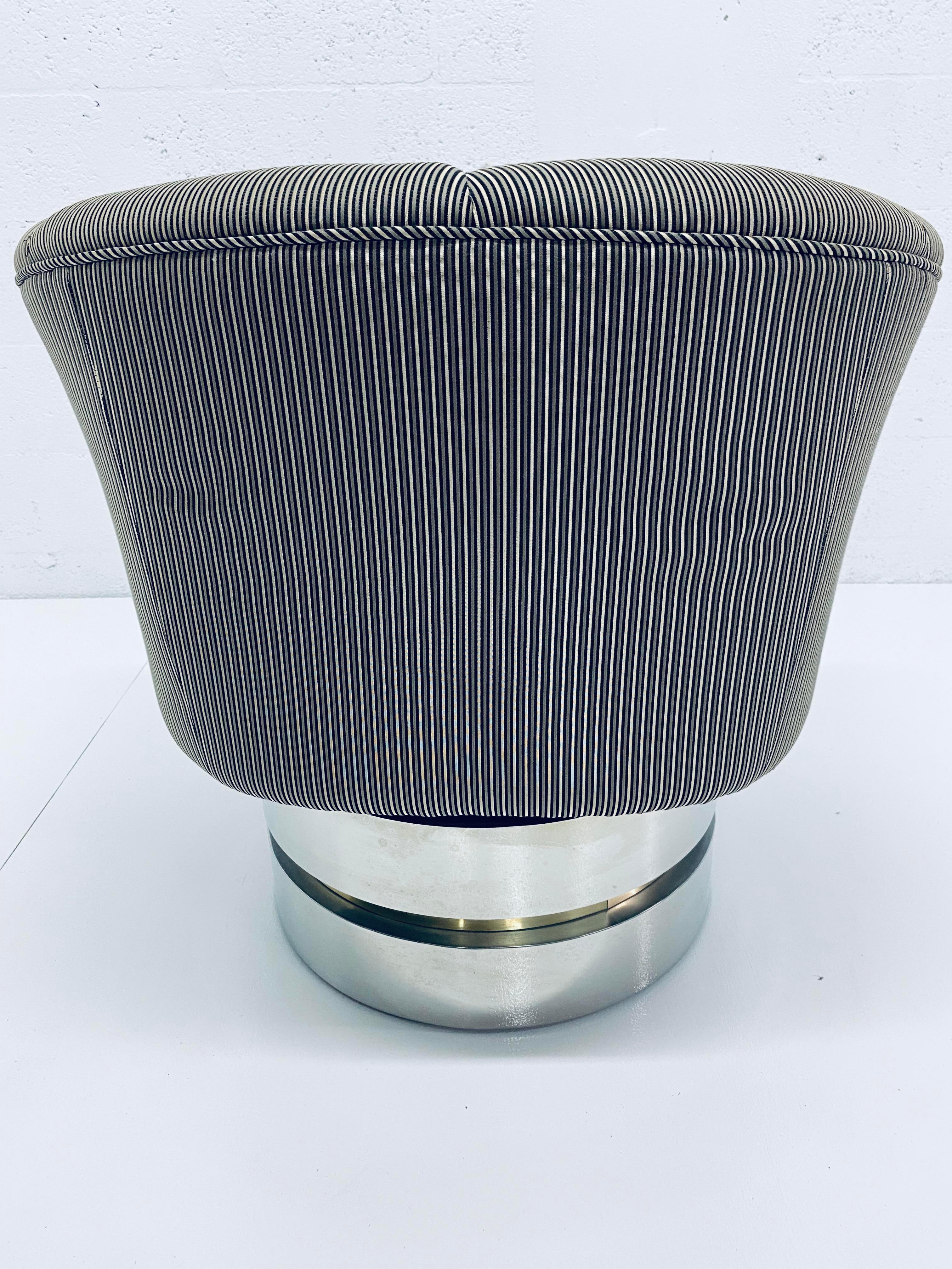 Midcentury Swivel Club Chair on Polished Steel and Brass Base at 1stDibs