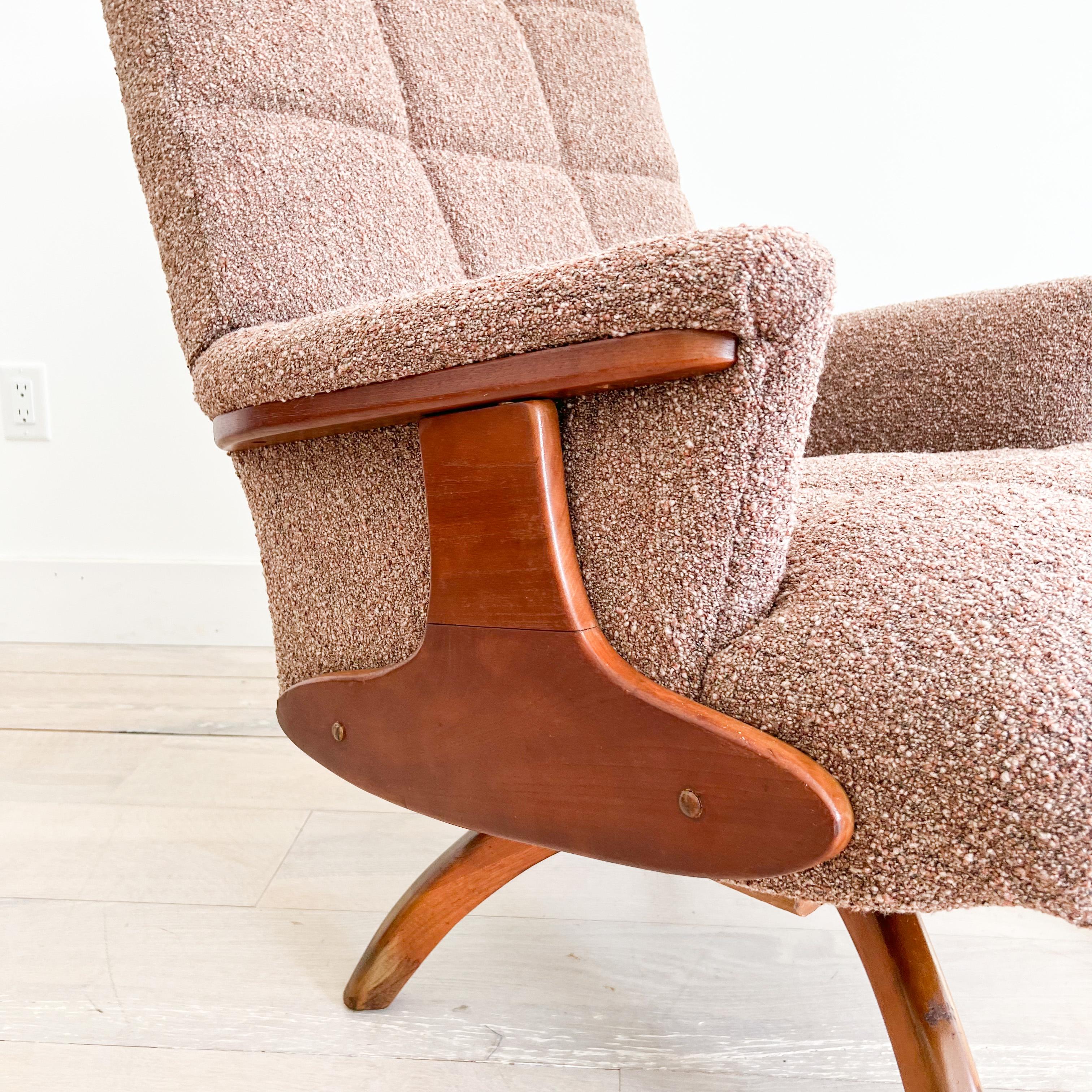 Midcentury Swivel Lounge Chair, New Mauve Upholstery For Sale at 1stDibs