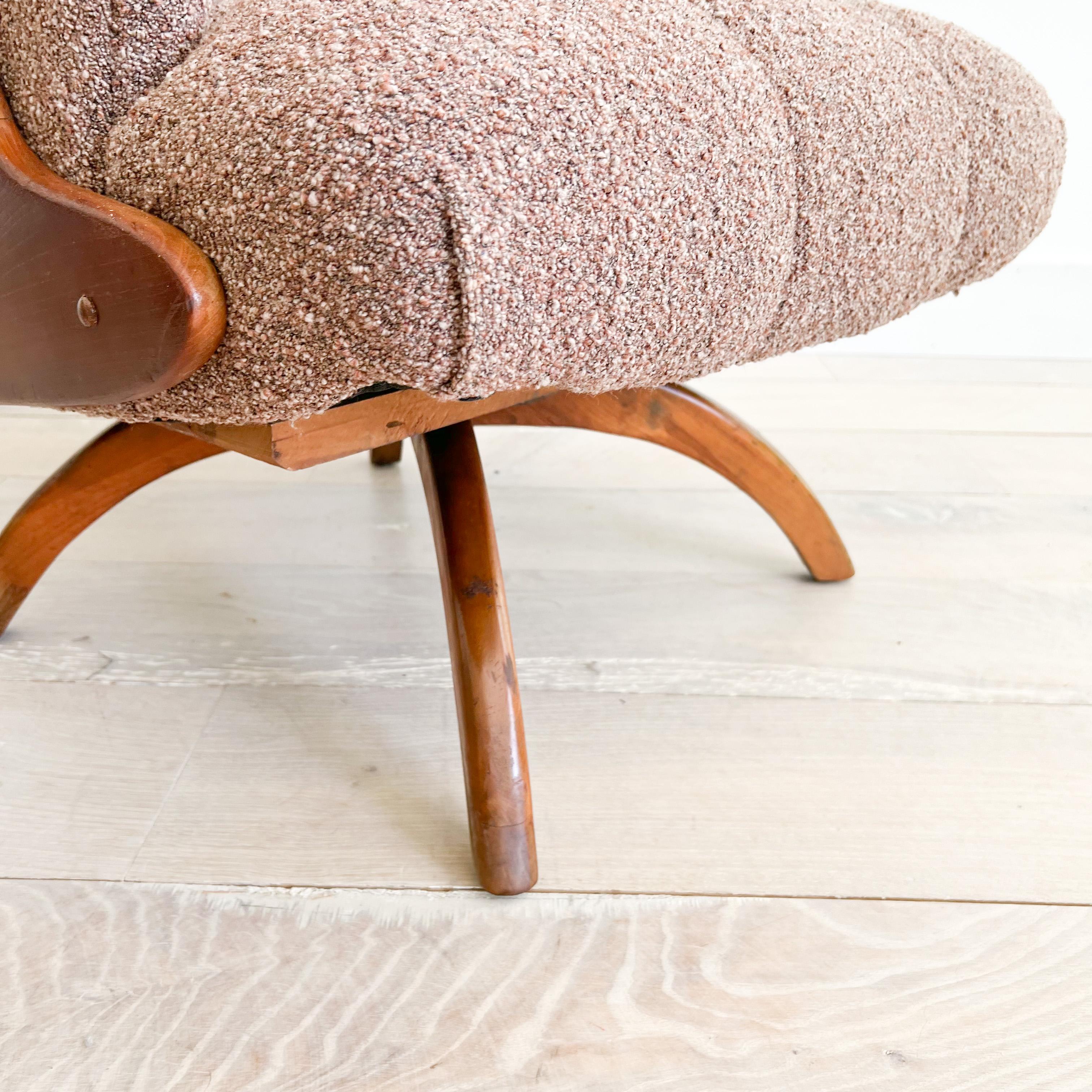 Midcentury Swivel Lounge Chair, New Mauve Upholstery For Sale at 1stDibs