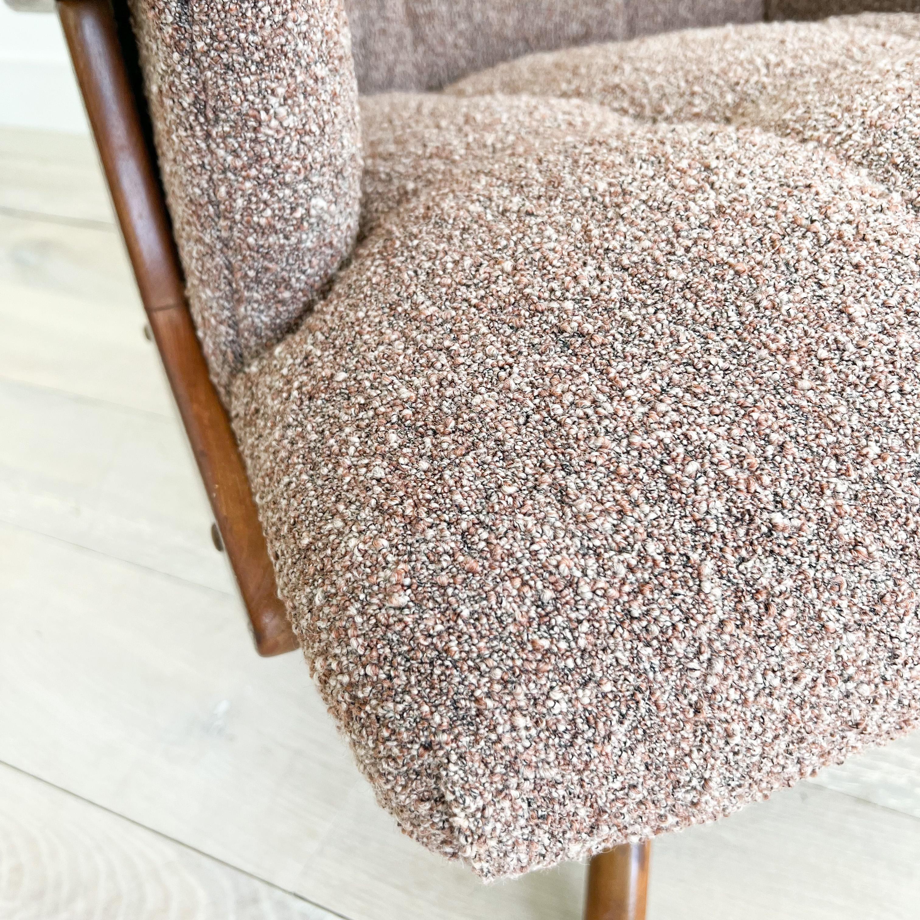 Midcentury Swivel Lounge Chair, New Mauve Upholstery For Sale at 1stDibs