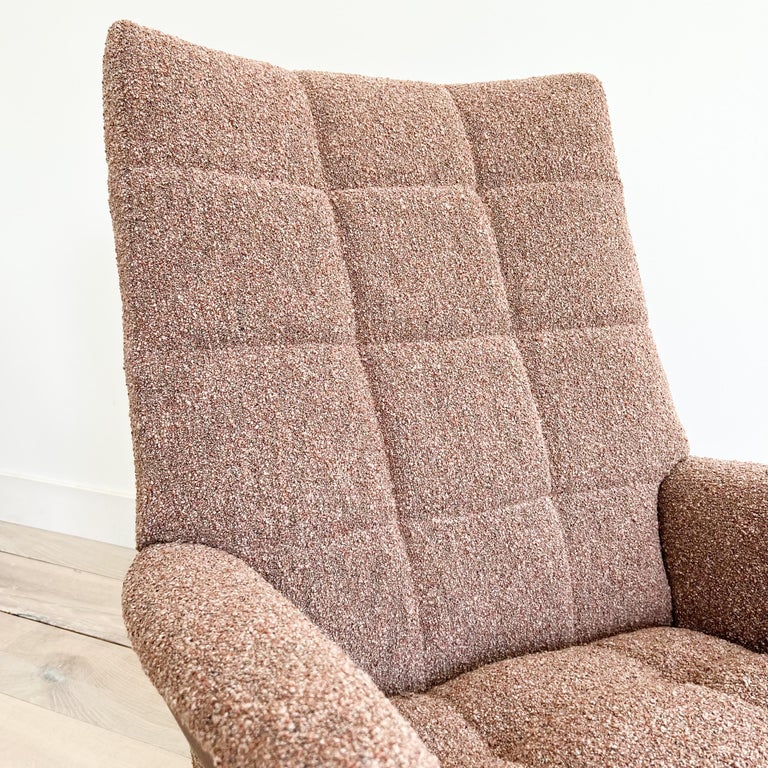 Mid Century Swivel Lounge Chair - New Mauve Upholstery For Sale at 1stDibs