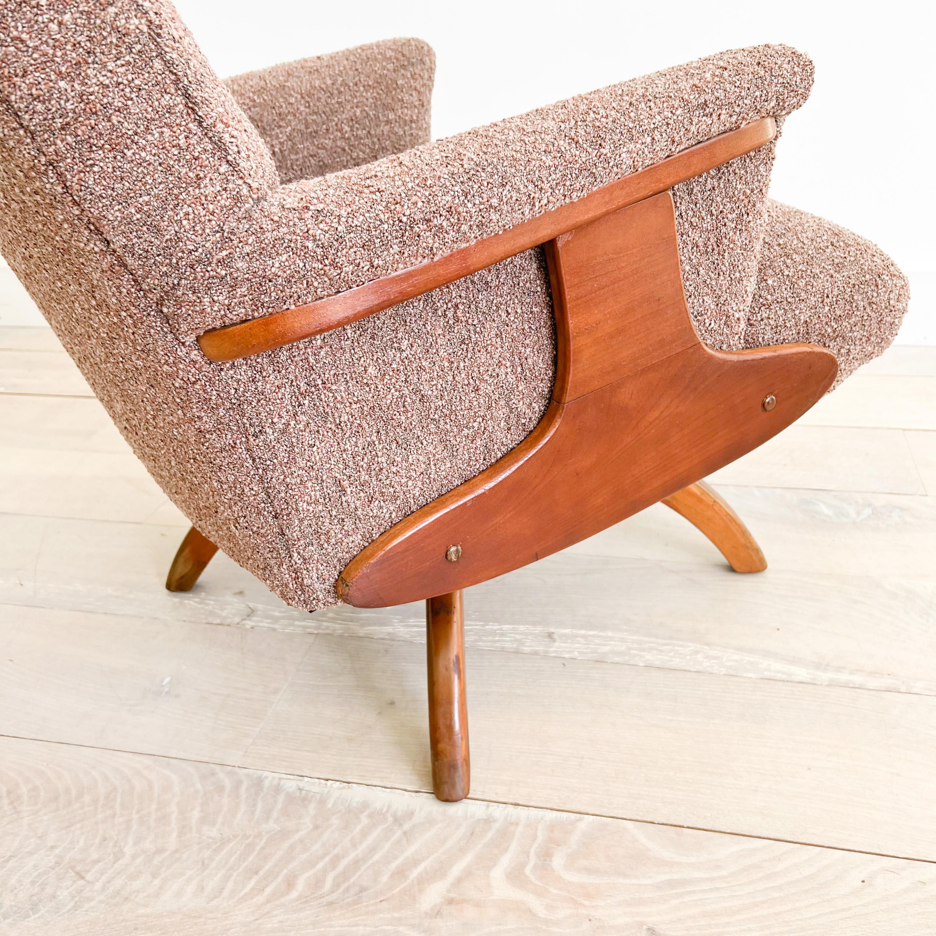Midcentury Swivel Lounge Chair, New Mauve Upholstery For Sale at 1stDibs
