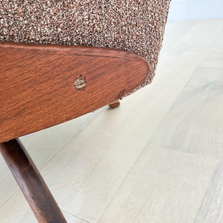 Midcentury Swivel Lounge Chair with Ottoman, New Nubby Upholstery For ...