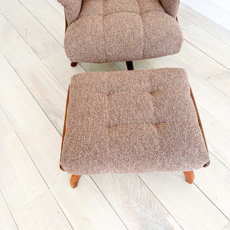 Midcentury Swivel Lounge Chair with Ottoman, New Nubby Upholstery For ...