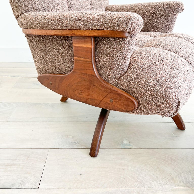 Midcentury Swivel Lounge Chair with Ottoman, New Nubby Upholstery For ...