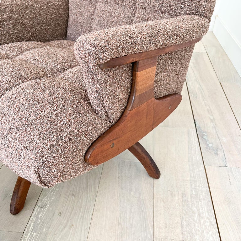 Midcentury Swivel Lounge Chair with Ottoman, New Nubby Upholstery For ...