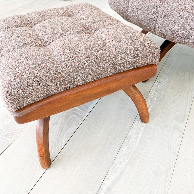 Midcentury Swivel Lounge Chair with Ottoman, New Nubby Upholstery For ...