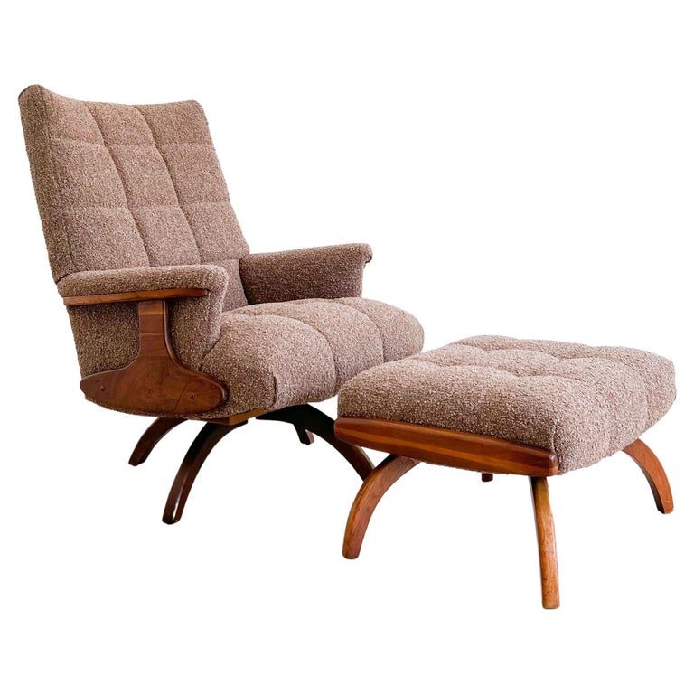 Midcentury Swivel Lounge Chair with Ottoman, New Nubby Upholstery For ...