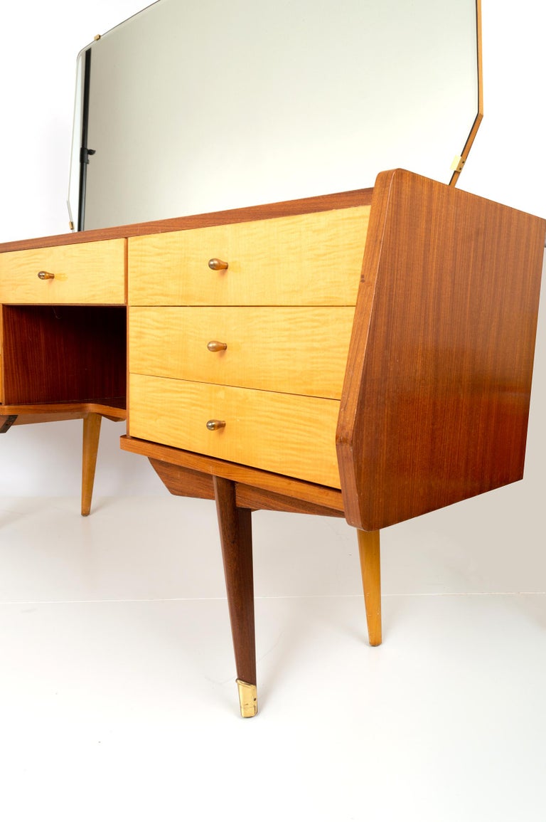 Mid Century Sycamore and Walnut Dressing Table / Vanity Table, Italy, C ...