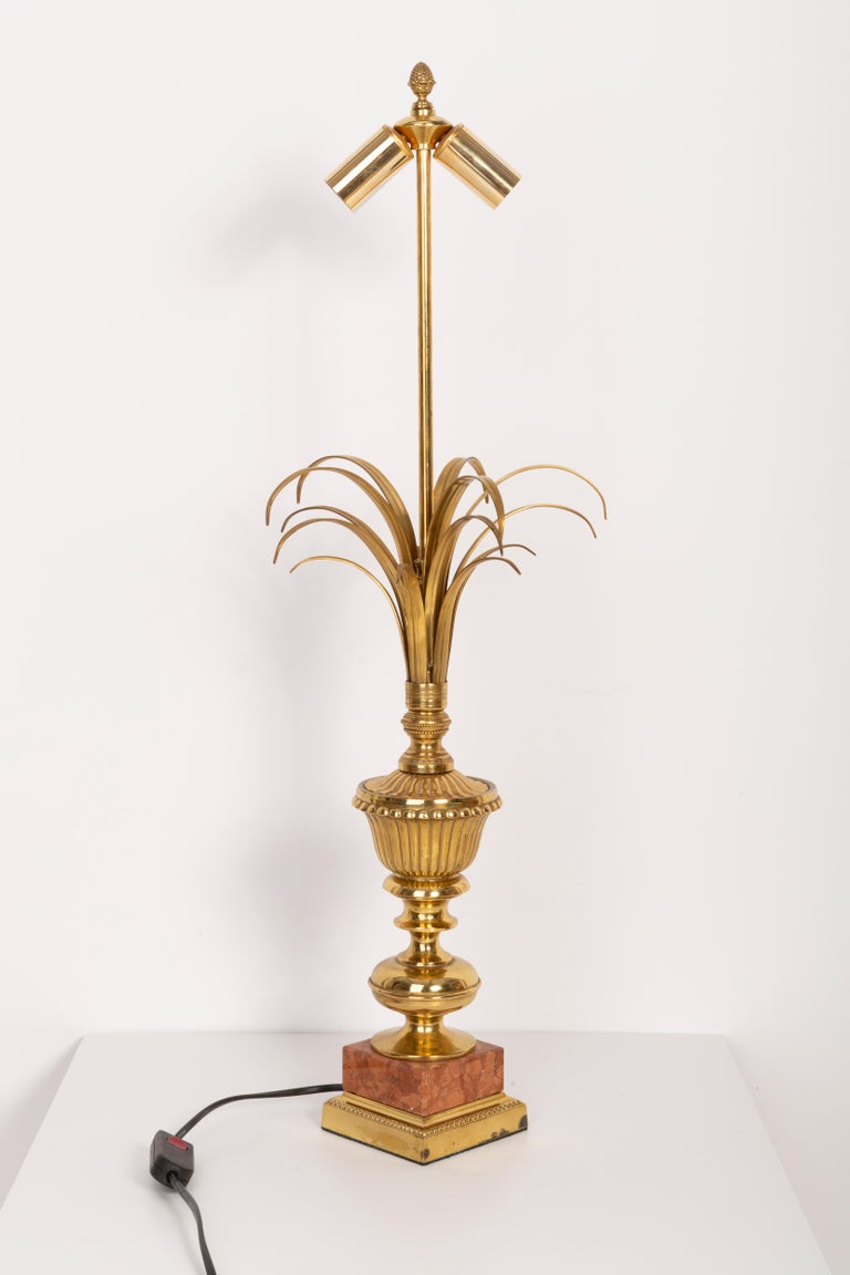 Mid Century Table Hollywood Regency Orange Lamp, Velvet, France, 1960s ...