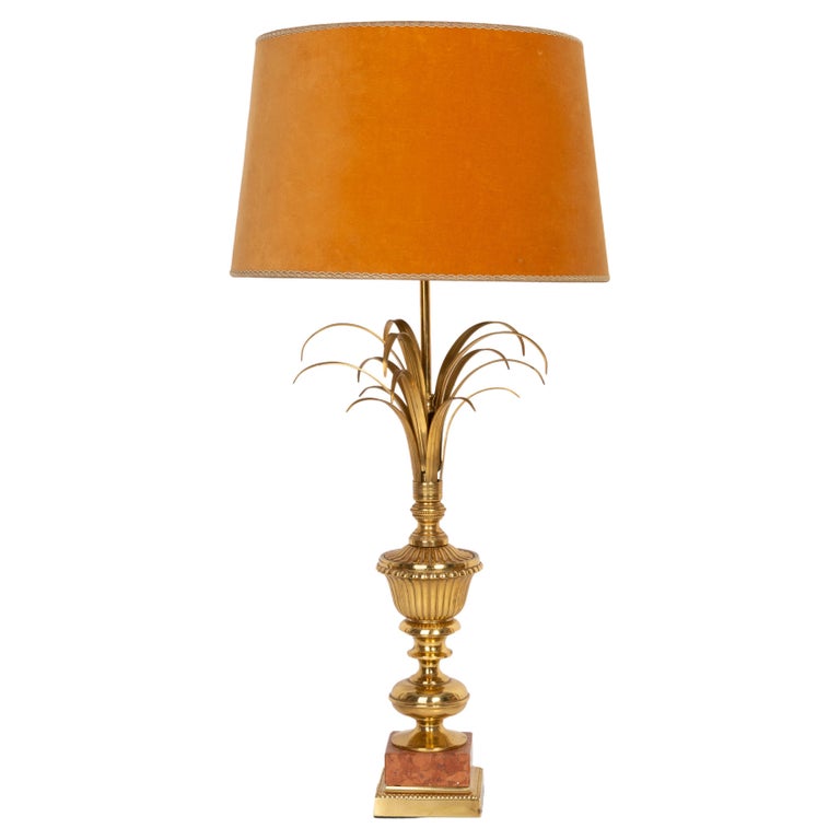 Mid Century Table Hollywood Regency Orange Lamp, Velvet, France, 1960s ...