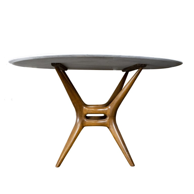 Ico Parisi Style Table with Sculptural Wooden Base and Marble Top ...