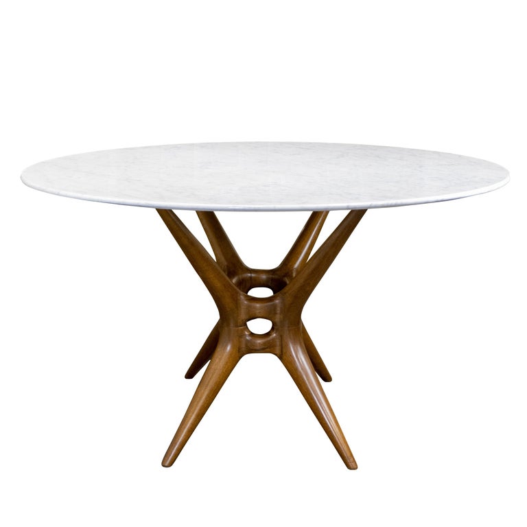 Ico Parisi Style Table with Sculptural Wooden Base and Marble Top ...