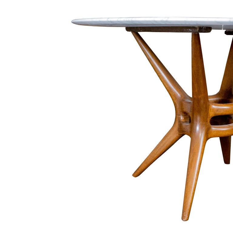 Ico Parisi Style Table with Sculptural Wooden Base and Marble Top ...