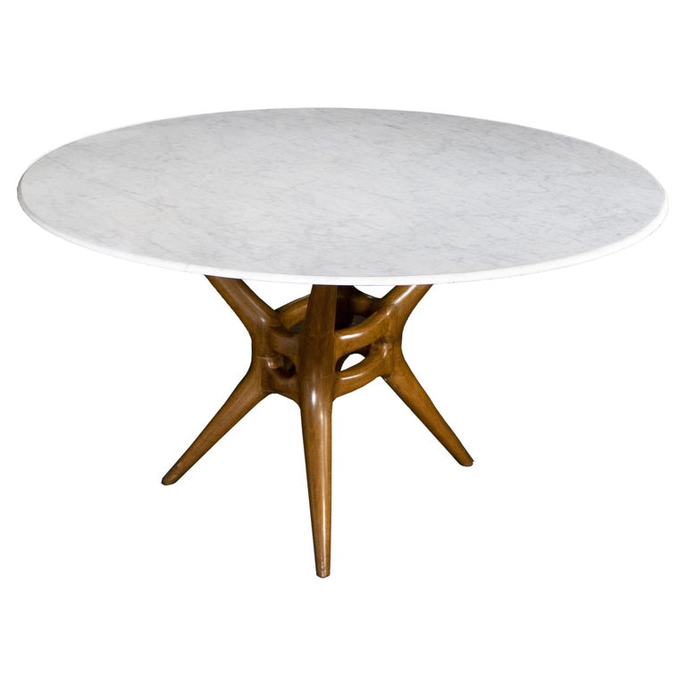 Ico Parisi Style Table with Sculptural Wooden Base and Marble Top ...