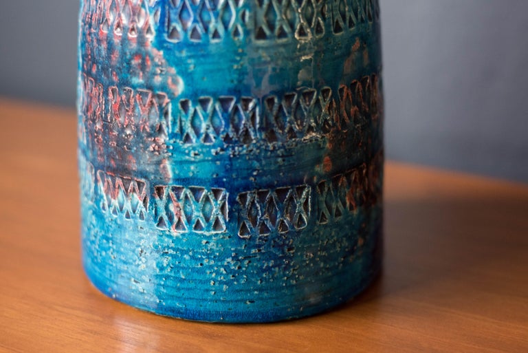 Mid Century Tall Rimini Blue Bitossi Lamp by Aldo Londi at 1stDibs