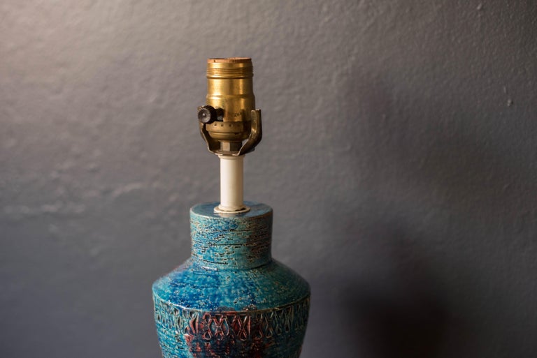 Mid Century Tall Rimini Blue Bitossi Lamp by Aldo Londi at 1stDibs