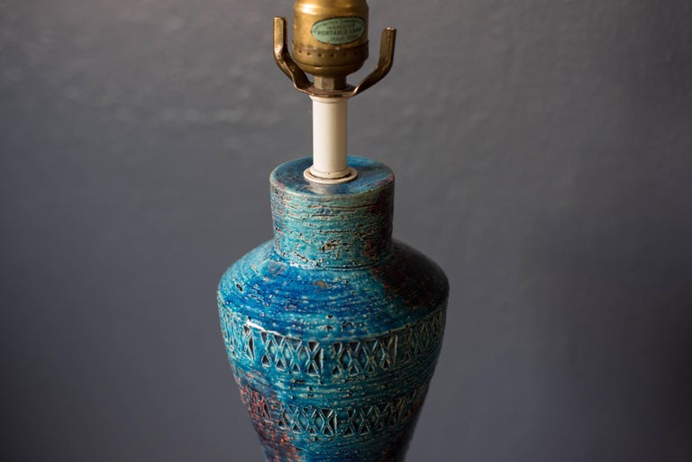 Mid Century Tall Rimini Blue Bitossi Lamp by Aldo Londi at 1stDibs