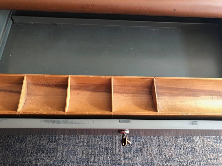 Midcentury Shaw Walker Tanker Desk with Linoleum Top and Steel Corner ...