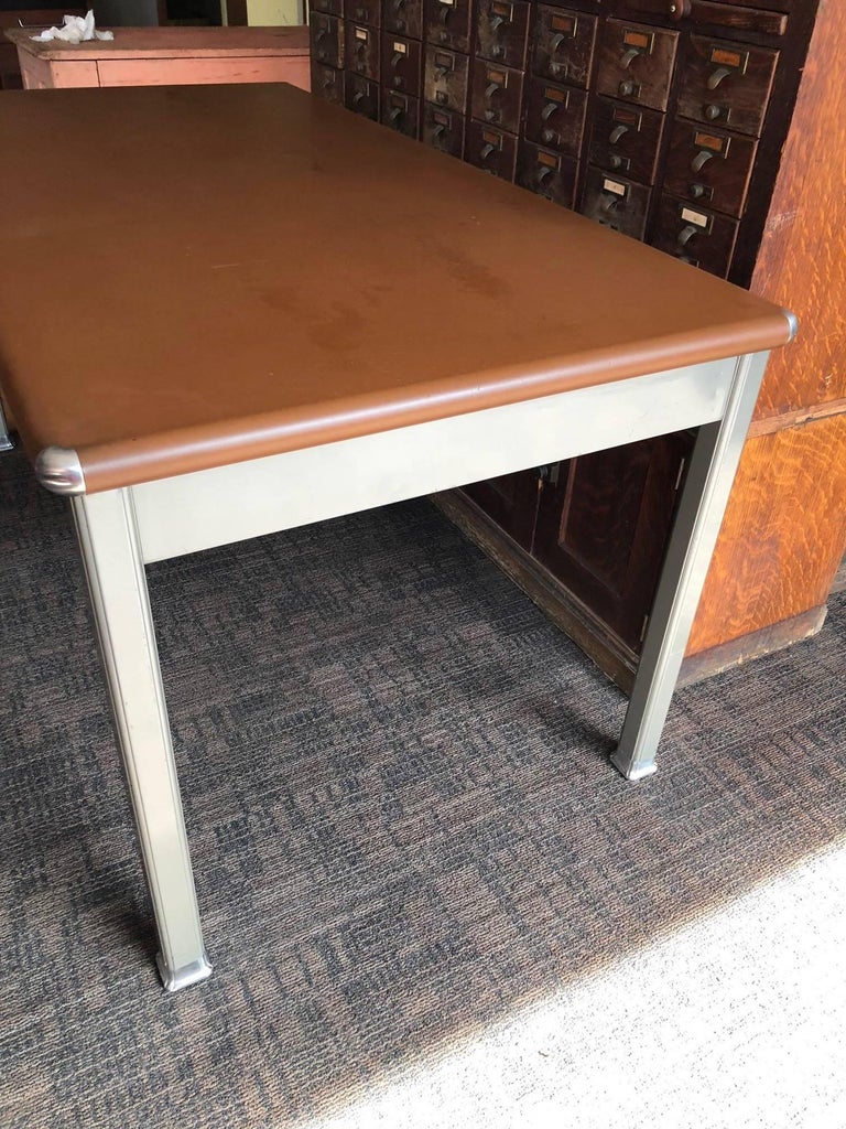 Midcentury Shaw Walker Tanker Desk with Linoleum Top and Steel Corner ...