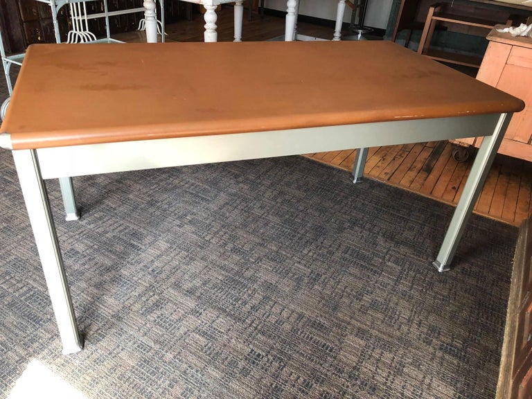 Midcentury Shaw Walker Tanker Desk with Linoleum Top and Steel Corner ...