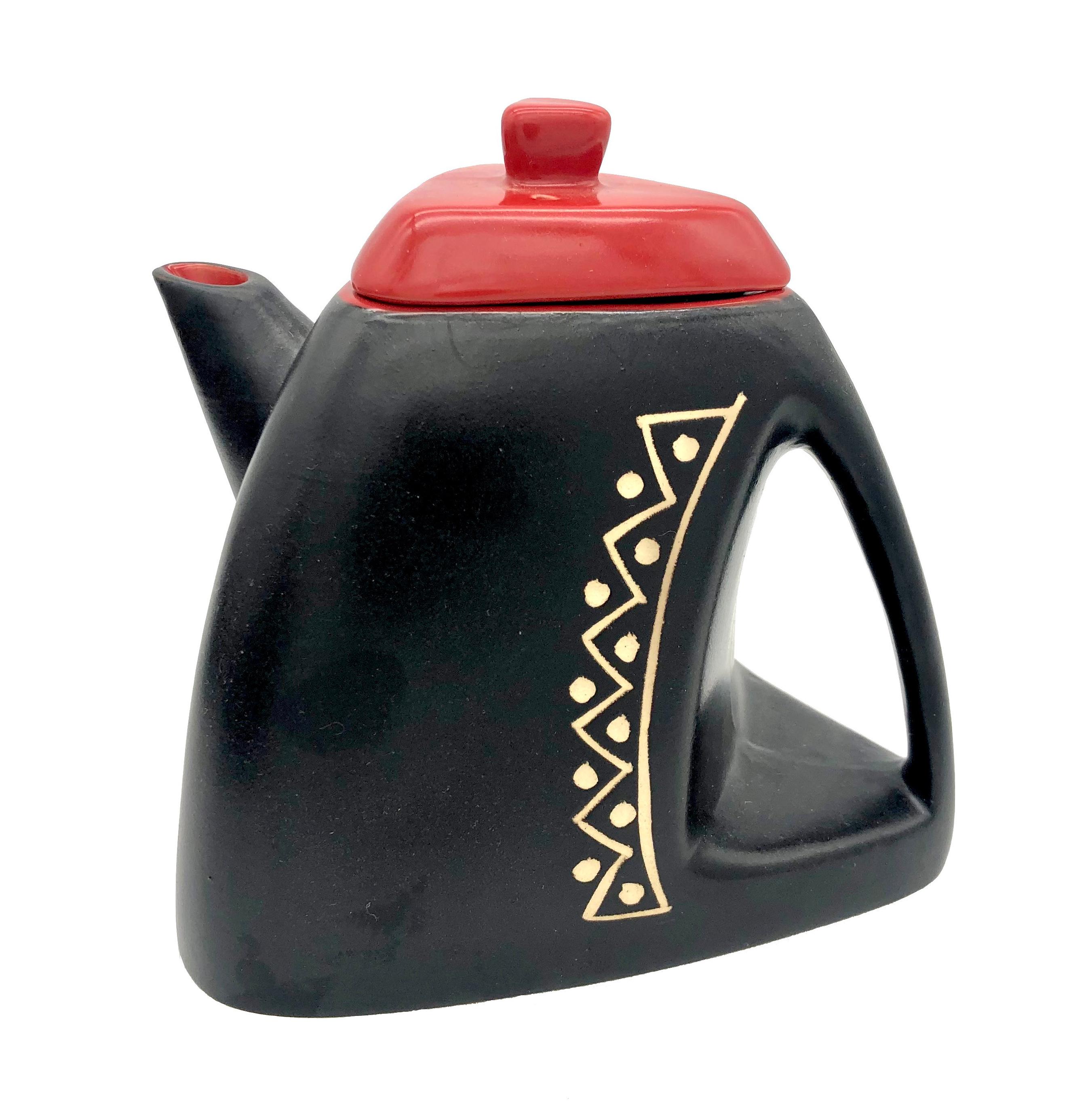 Mid-Century Tea Set Ceramic Pottery Red and Black Glaze For Sale at 1stDibs