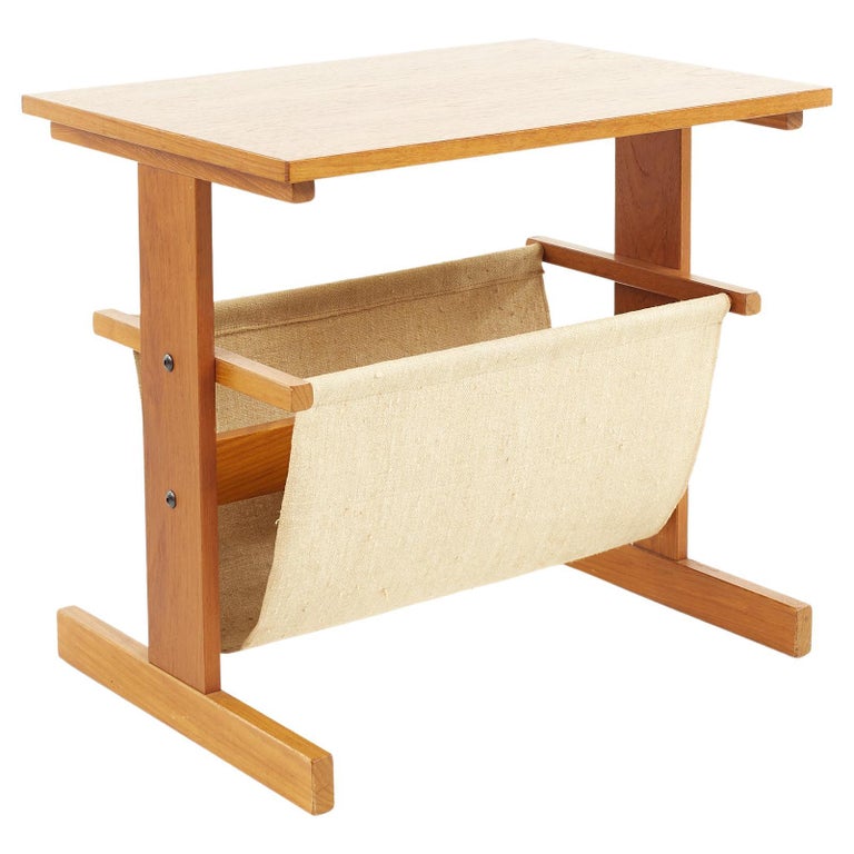 Mid Century Teak and Canvas Magazine Table For Sale at 1stDibs