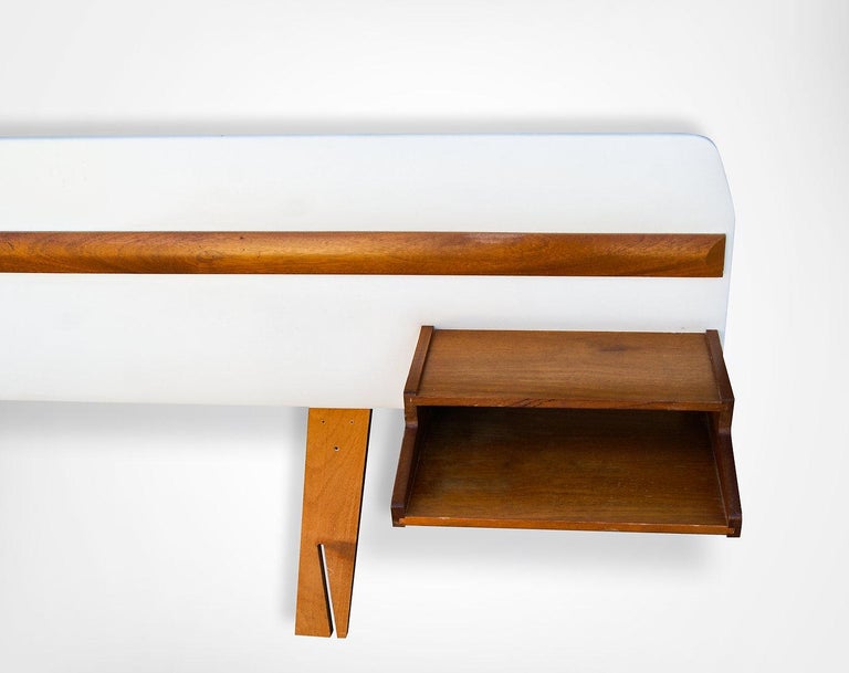 Mid Century Teak and Leather Bed Headboard by Myers For Sale at 1stDibs