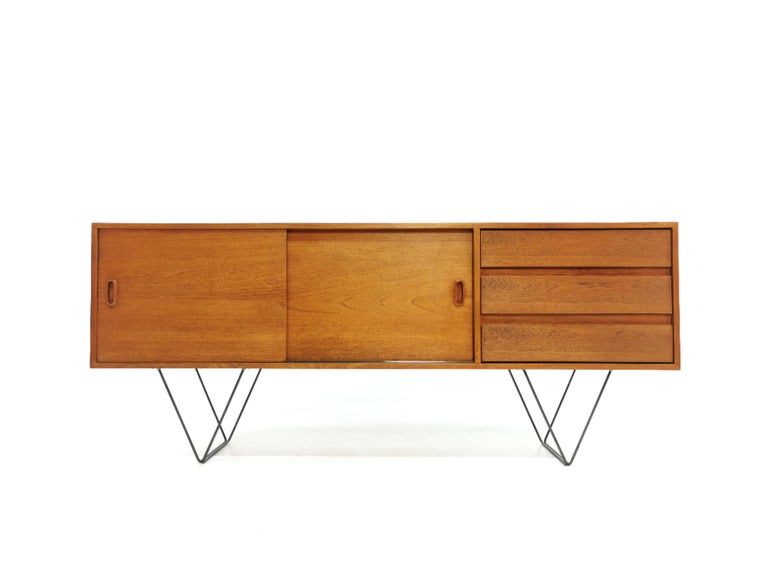 Midcentury Teak Floating Sideboard on Hairpin Legs at 1stDibs ...