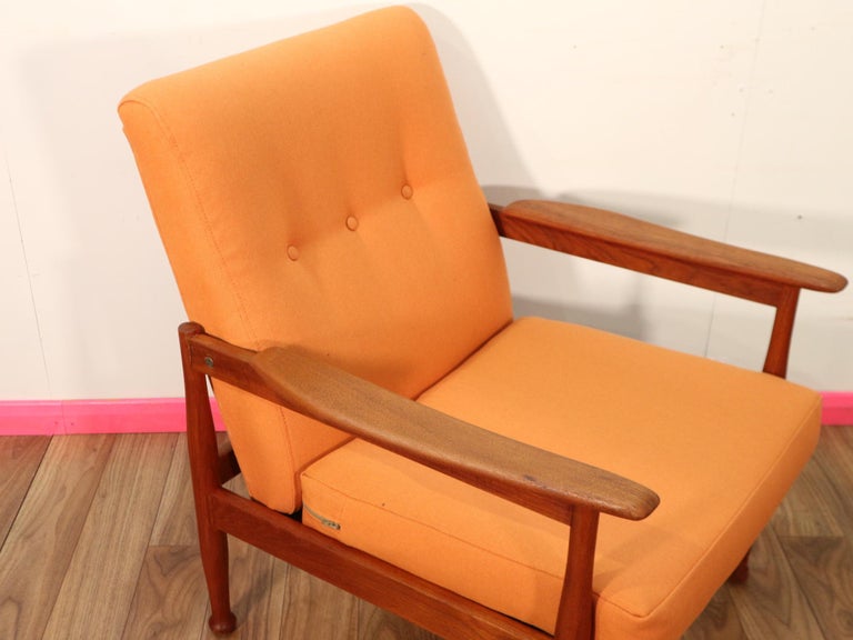 Mid Century Teak Framed Danish Style Reclining Lounge Chair by Guy ...