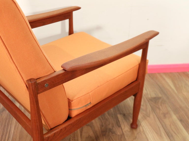 Mid Century Teak Framed Danish Style Reclining Lounge Chair by Guy ...