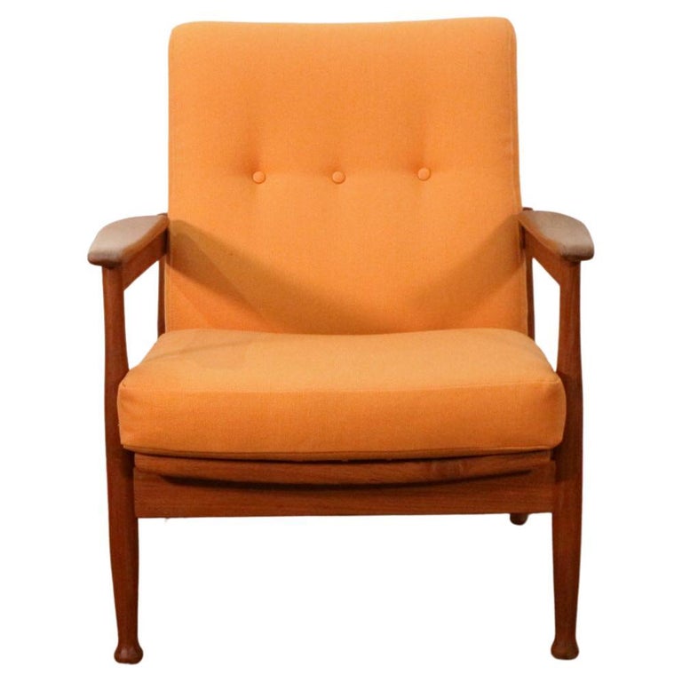 Mid Century Teak Framed Danish Style Reclining Lounge Chair by Guy ...