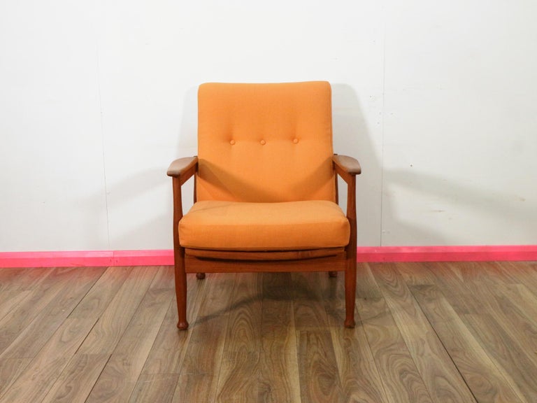Mid Century Teak Framed Danish Style Reclining Lounge Chair by Guy ...