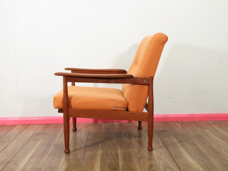 Mid Century Teak Framed Danish Style Reclining Lounge Chair by Guy ...