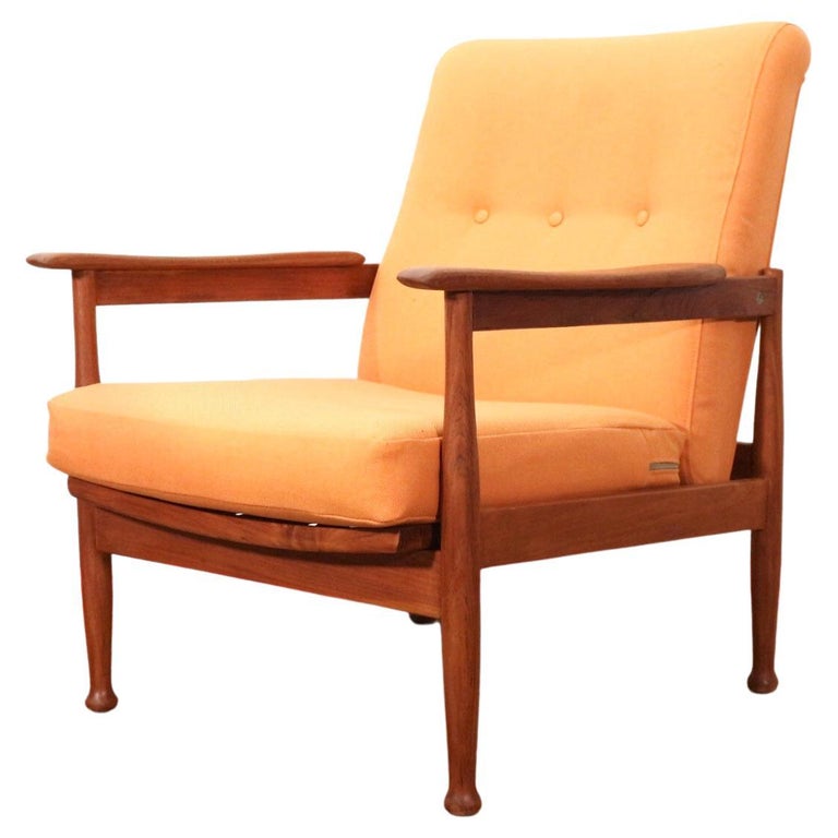 Mid Century Teak Framed Danish Style Reclining Lounge Chair by Guy ...
