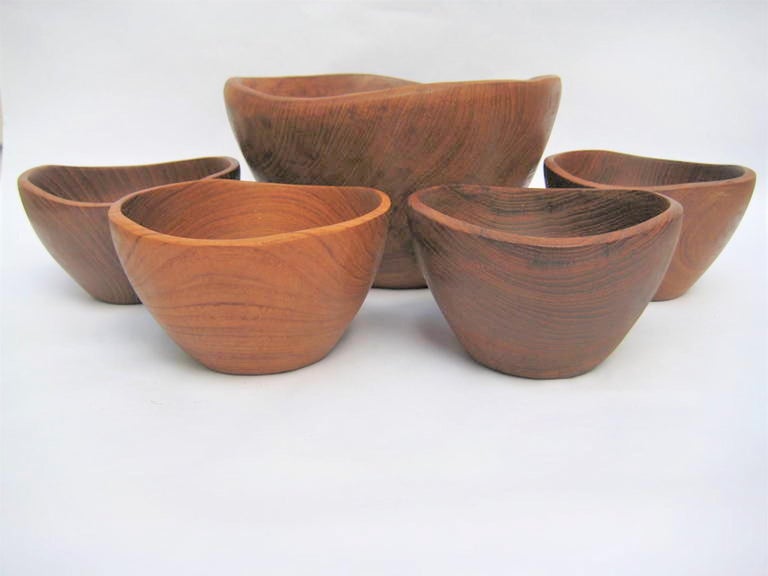 Midcentury Teak Hand-Turned Sculptural Bowl Set at 1stDibs