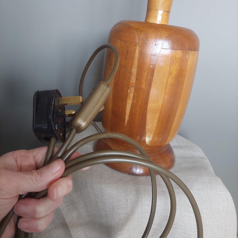 Midcentury Teak Marquetry Table Lamp Base, Inlaid Wooden Accent Light ...