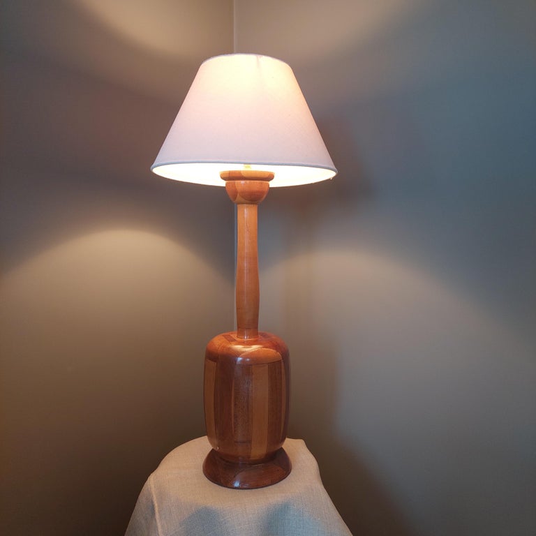 Midcentury Teak Marquetry Table Lamp Base, Inlaid Wooden Accent Light ...