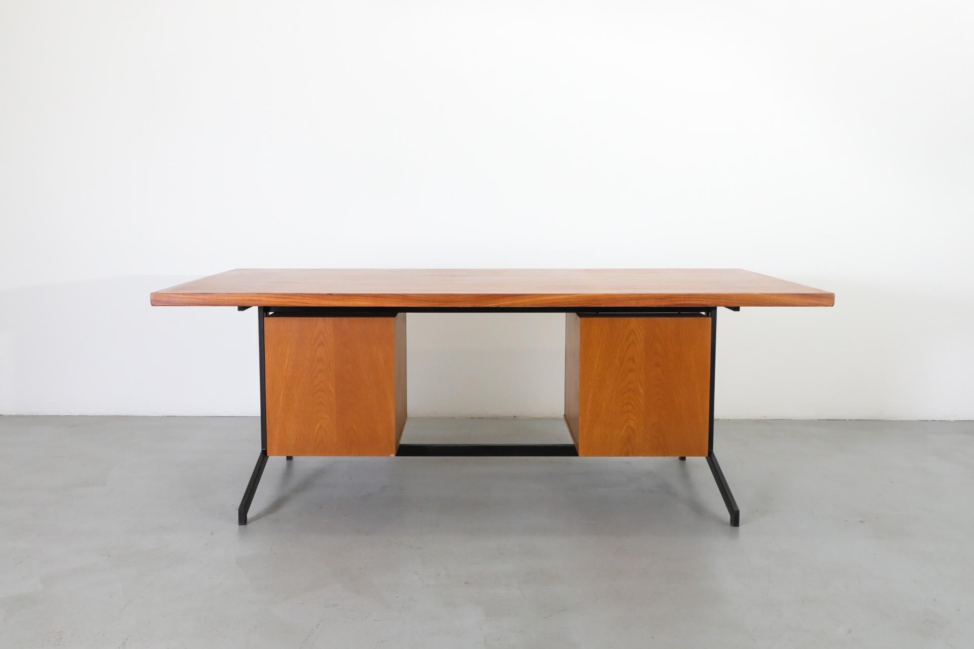 Mid-Century Teak and Steel Executive Desk by Friso Kramer and Coen de ...