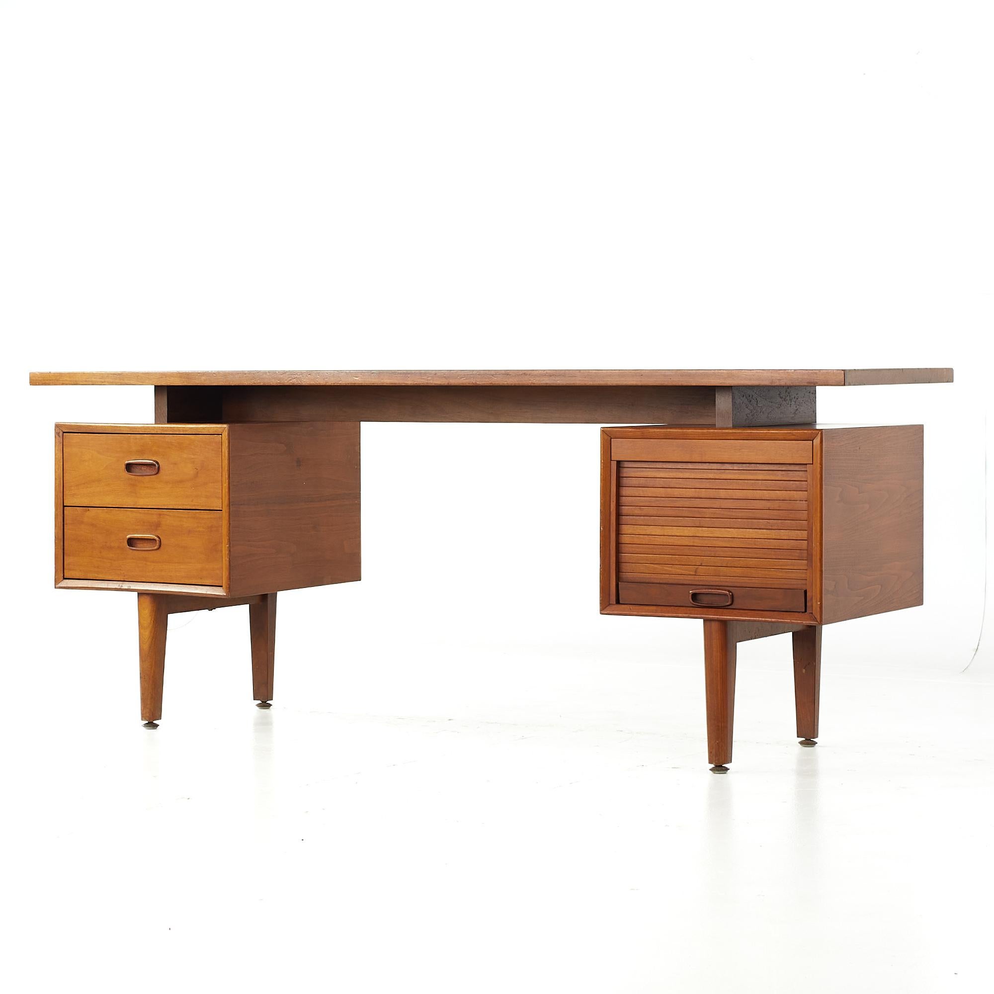 Midcentury Teak Tambour Door Floating Top Desk For Sale at 1stDibs
