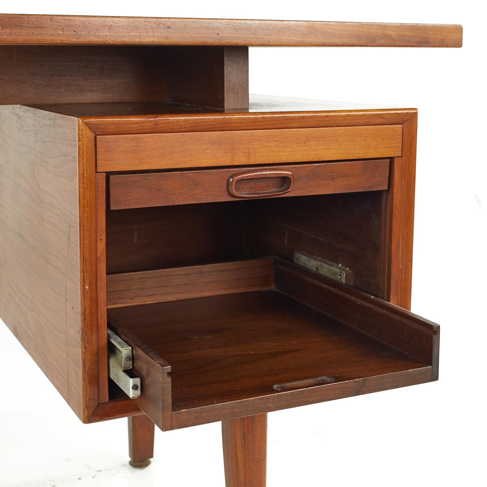 Midcentury Teak Tambour Door Floating Top Desk For Sale at 1stDibs