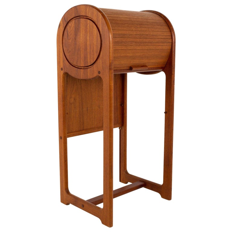 Mid Century Danish Teak Tambour Door Foyer Entry Console Phone Table at ...