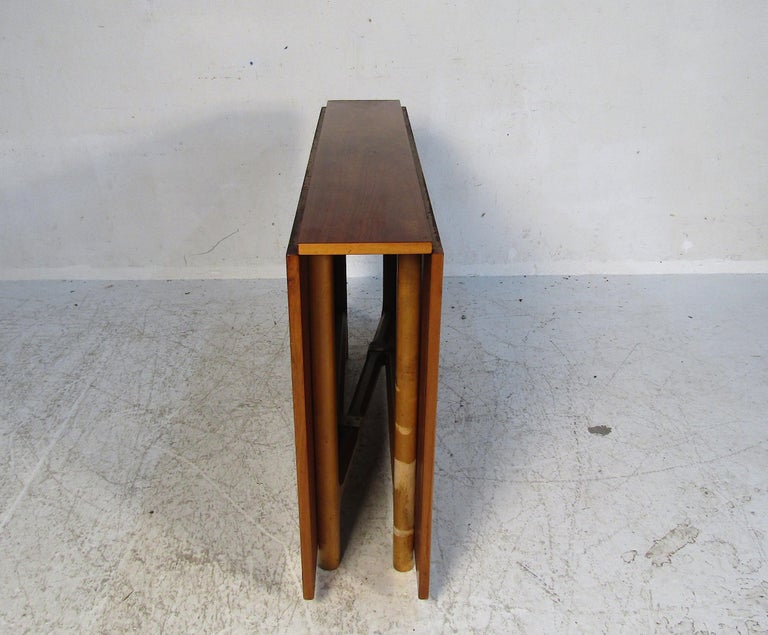 Midcentury Teak Wood Drop-Leaf Dining Table For Sale at 1stDibs