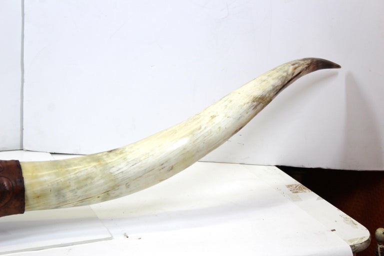 Midcentury Texas Longhorn Mounted with Tooled Leather at 1stDibs | bull ...