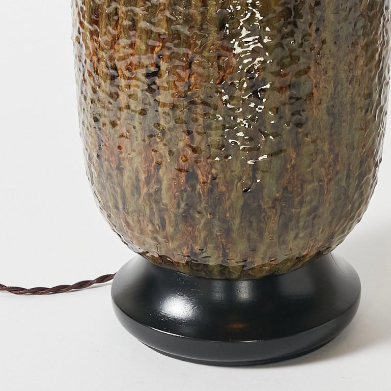 Midcentury Textured Glaze Ceramic Table Lamp For Sale at 1stDibs