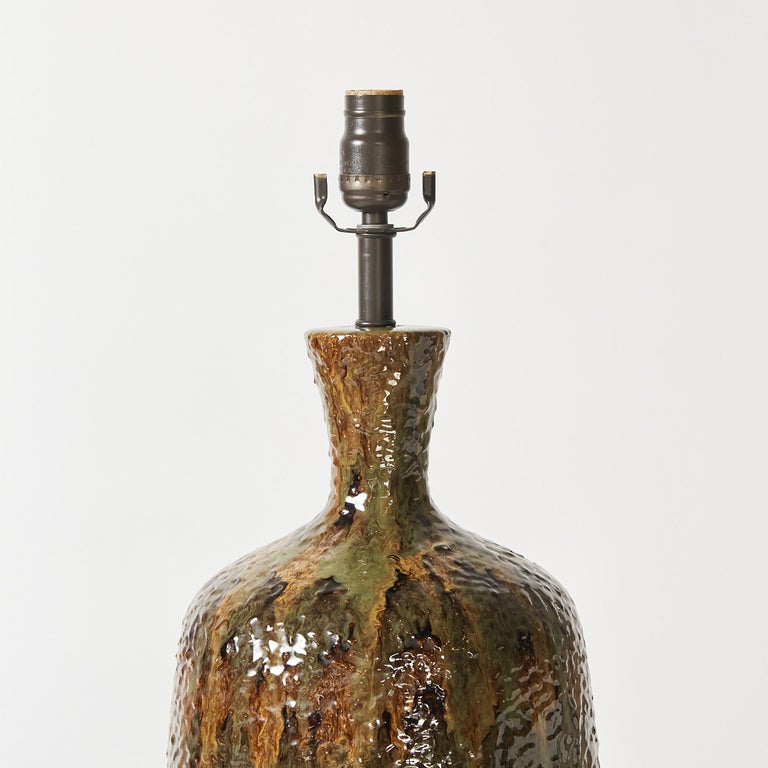 Midcentury Textured Glaze Ceramic Table Lamp For Sale at 1stDibs