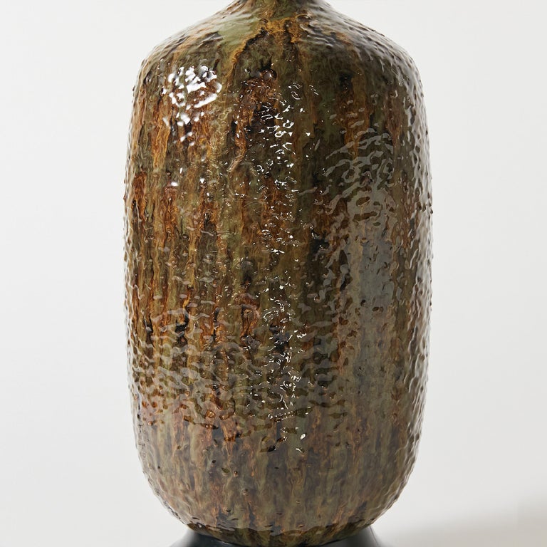 Midcentury Textured Glaze Ceramic Table Lamp For Sale at 1stDibs